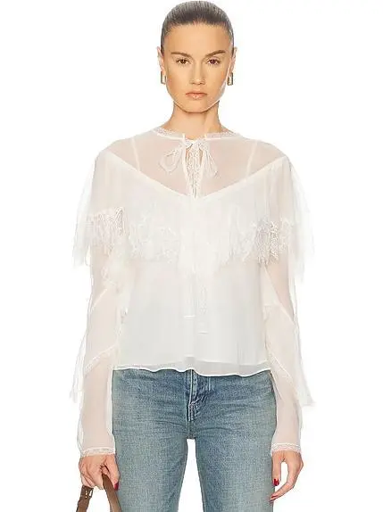 LoveShackFancy Afton Blouse - Ivory