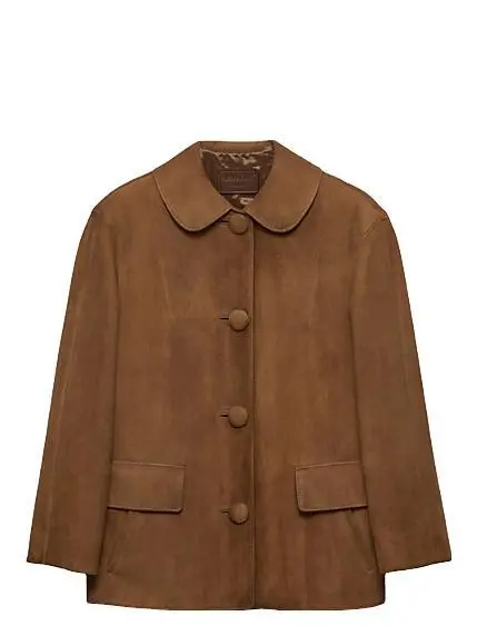 Prada Round-collar Suede Jacket - Brown