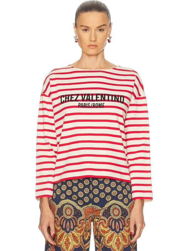 Valentino Garavani Striped Cotton T-shirt - Avorio & Rosso