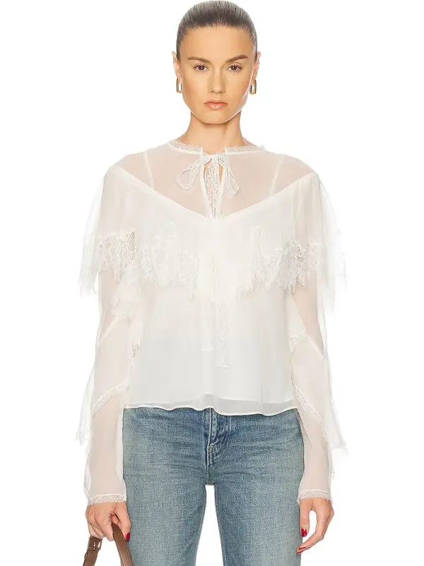 LoveShackFancy Afton Blouse - Ivory