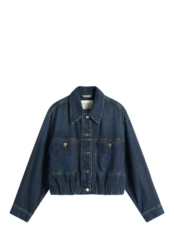 Closed Ruched Hem Denim Jacket - Dark Blue
