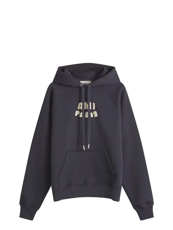 Ami Woven Logo Jersey Hoodie - Navy Blue