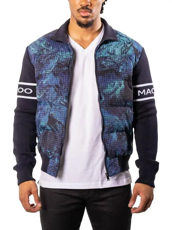 MACEOO Oceanography Mixed Media Insulated Bomber Jacket - Blue