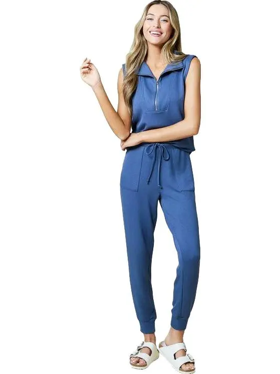 SOFTIES Athleisure Puredream 1/4 Zip Sleeveless Jogger Lounge Set - Indigo