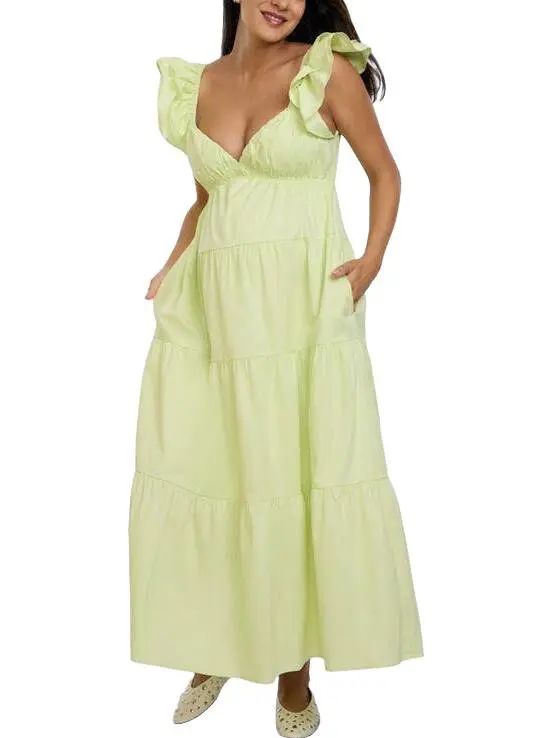 Motherhood Maternity Ruffle Sleeve Tie-back Maxi Dress - Soft Lime