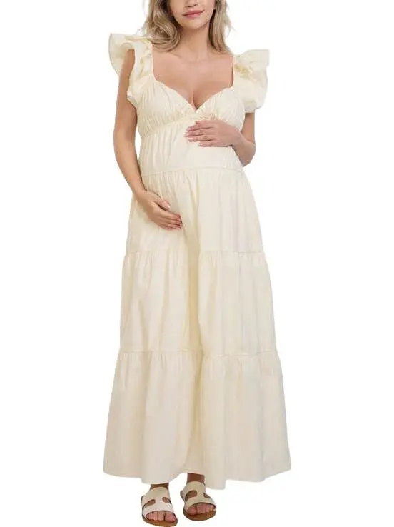 Motherhood Maternity Ruffle Sleeve Tie-back Maxi Dress - Winter White
