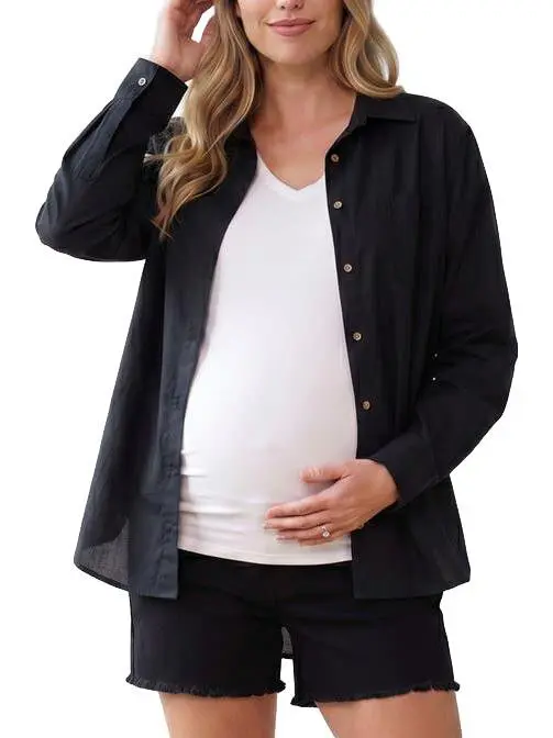 Motherhood Maternity Long Sleeve Poplin Shirt - Black