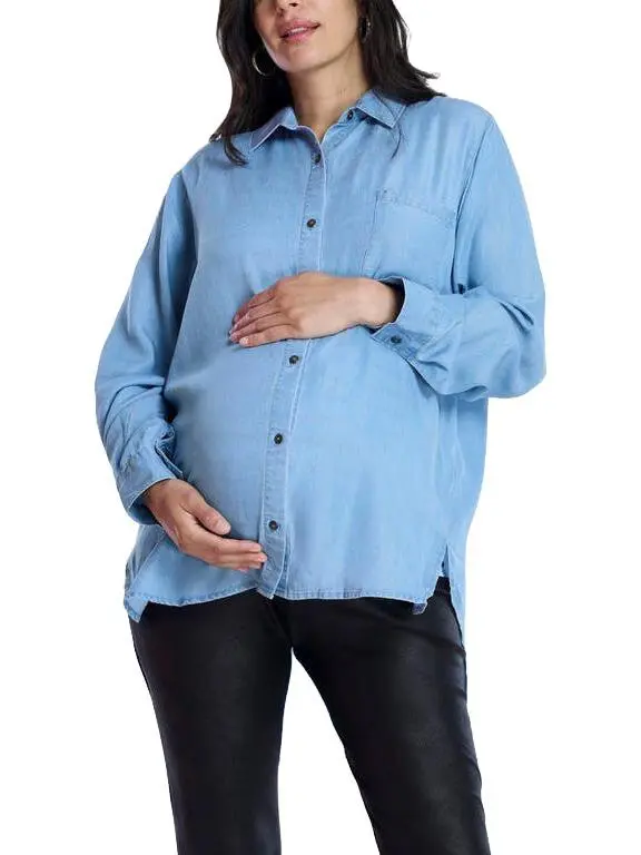 Motherhood Maternity Long Sleeve Poplin Shirt - Medium Chambray