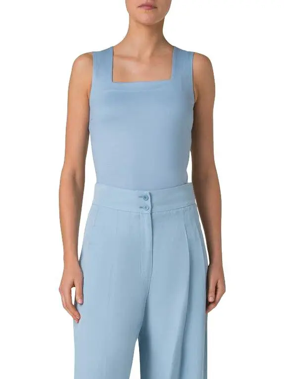 Akris Dot Detail Stretch Jersey Tank - Sky