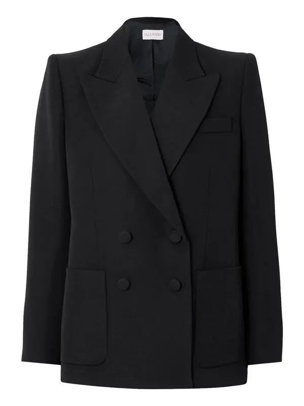 Valentino Garavani Double-breasted Grain De Poudre Wool Blazer - Black