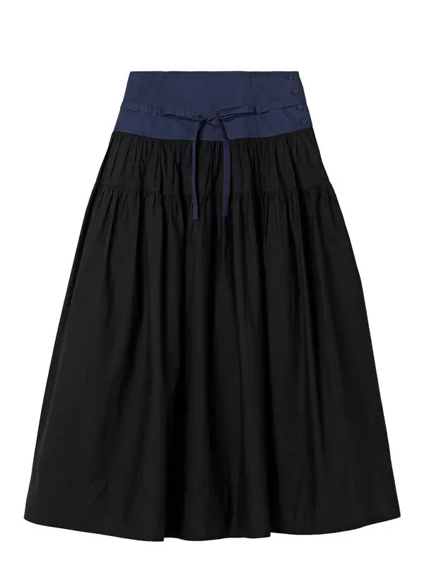 Ulla Johnson Angeline Tie-detailed Gathered Cotton-poplin Midi Skirt - Black