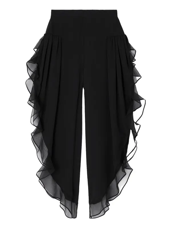 Valentino Garavani Asymmetric Ruffled Wide-leg Pants - Black