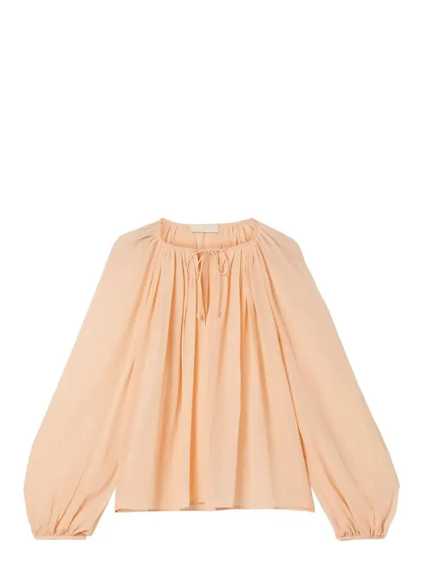 Ulla Johnson Safa Gathered Silk Crepe De Chine Blouse - Orange