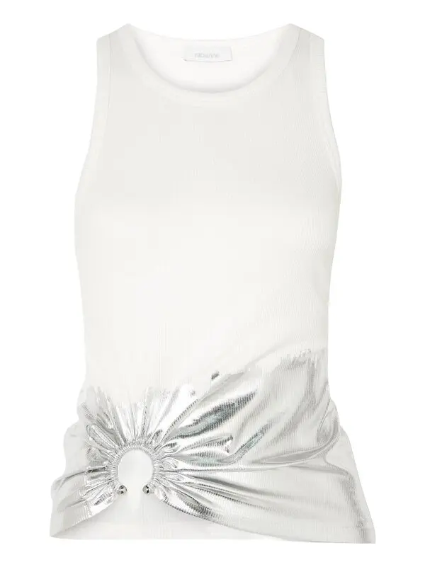 Rabanne Embellished Metallic Tank - White