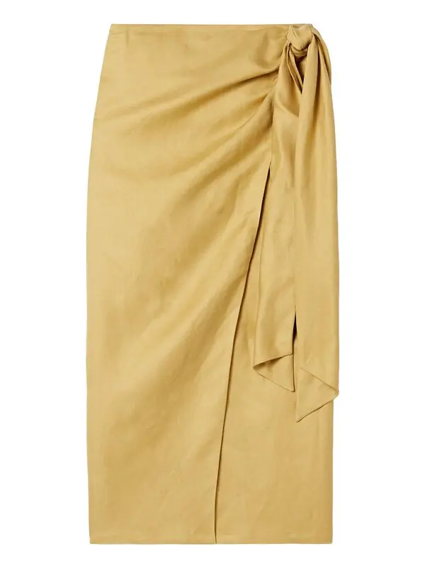 Max Mara Tequila Linen And Silk-blend Midi Wrap Skirt - Yellow