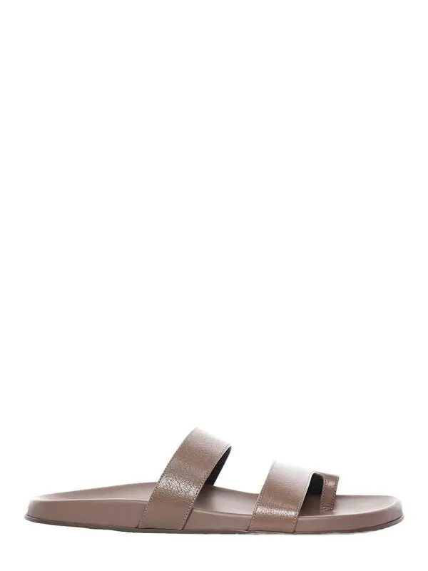 THE ROW Hugh Leather Slide Sandals - Light Brown
