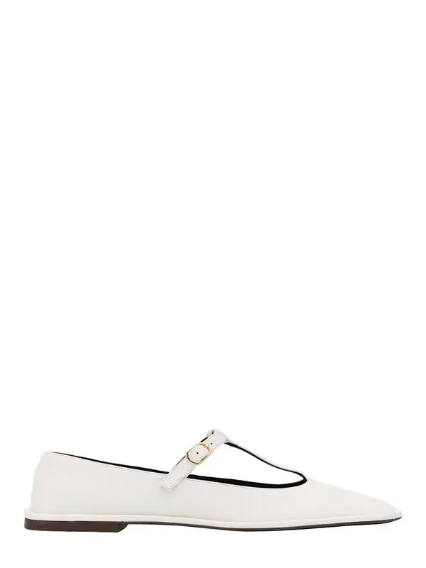 THE ROW Leather T-strap Ballerina Flats - White