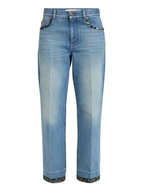 Valentino Garavani Floral-print Trim Jeans - Denim