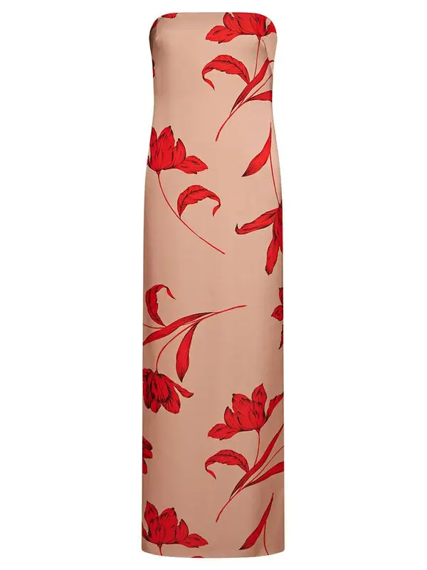 Halston Manuela Floral-print Column Gown - Camel Statement Flow
