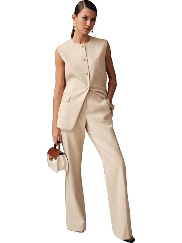 REISS Athena Flared Trousers - Neutral