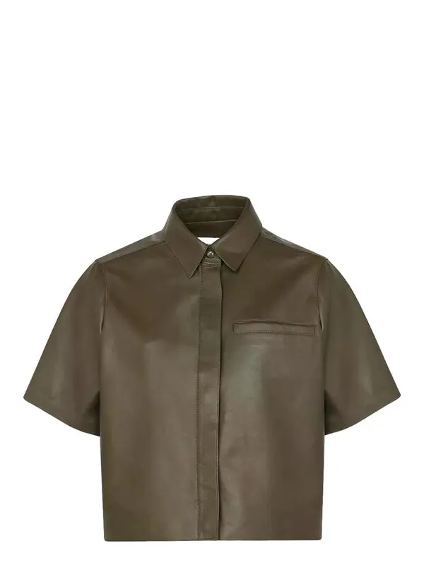 YVES SALOMON Cropped Leather Overshirt - Green