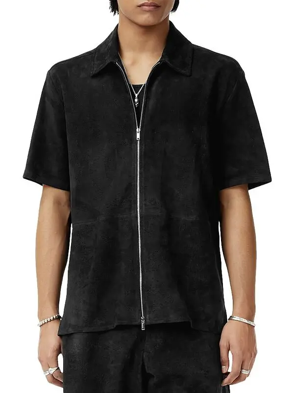 John Varvatos Wade Suede Perforated Short Sleeve Shirt - Black