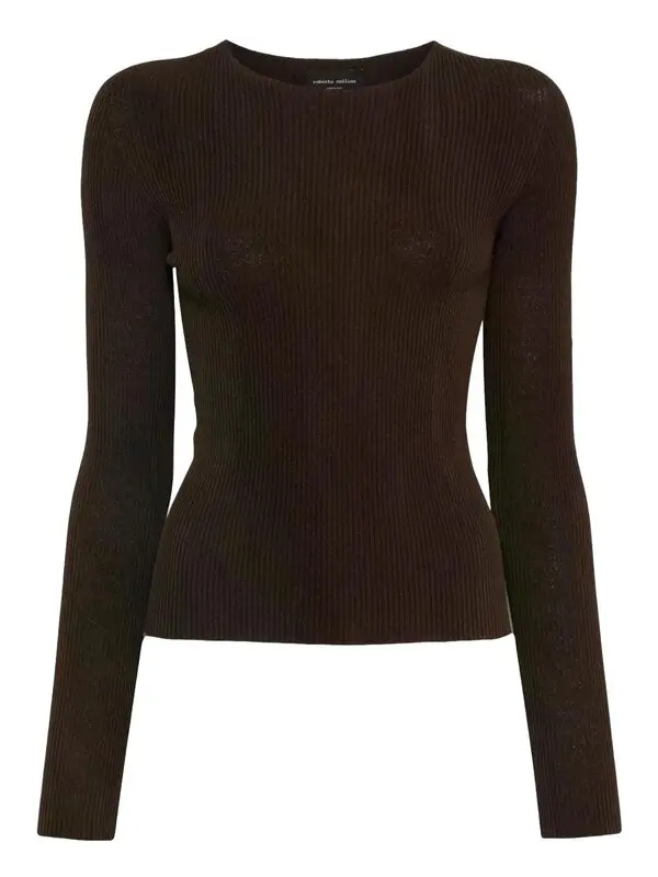 ROBERTO COLLINA Fine-ribbed Top - Brown