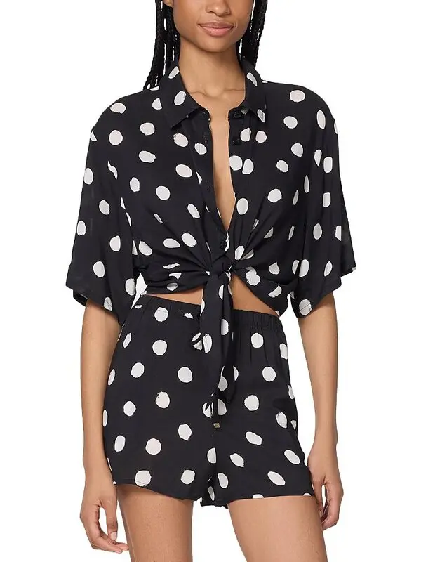Kate Spade New York Dot Print Cover Up Shirt - Black