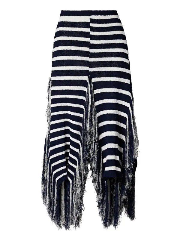 Proenza Schouler Yves Asymmetric Fringed Striped Maxi Skirt - Blue