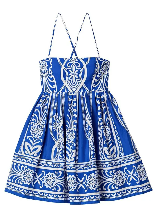 Cara Cara Leo Pleated Printed Mini Dress - Blue