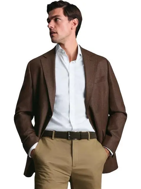 CHARLES TYRWHITT Wool Texture Twill Jacket - Chocolate Brown