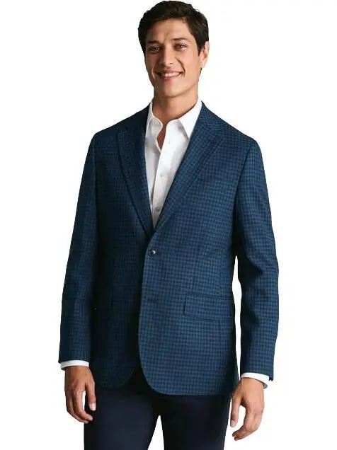 CHARLES TYRWHITT Wool Texture Twill Jacket - Indigo Blue