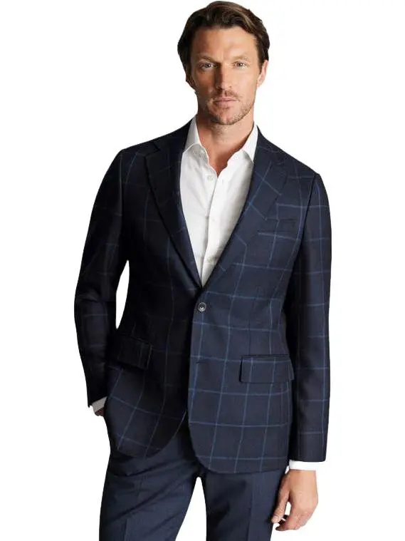 CHARLES TYRWHITT Wool Texture Twill Jacket - Navy