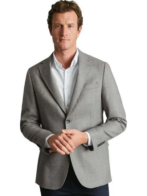 CHARLES TYRWHITT Wool Texture Twill Jacket - Silver Grey