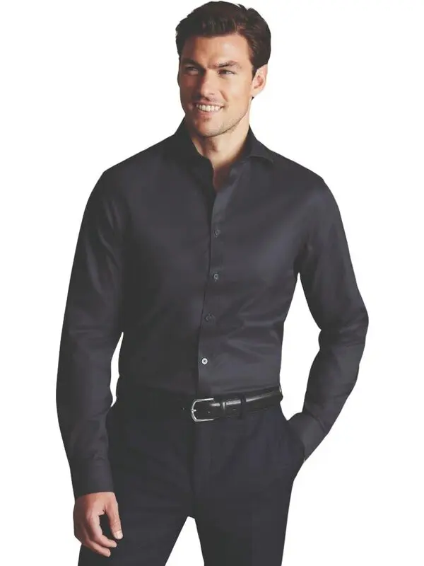 CHARLES TYRWHITT Non-iron Twill Shirt - Charcoal Grey