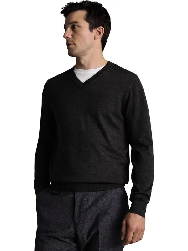 CHARLES TYRWHITT Merino Wool V-neck Sweater - Charcoal Grey