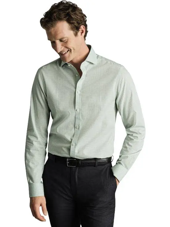 CHARLES TYRWHITT Non-iron Poplin Gingham Shirt - Green