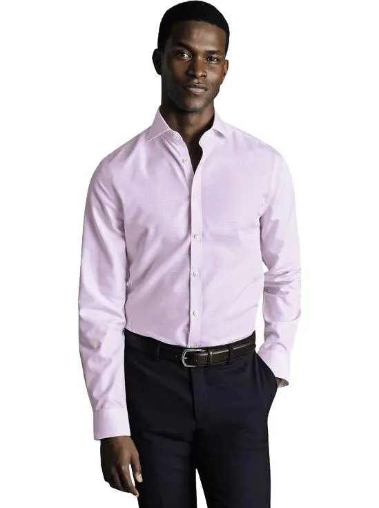 CHARLES TYRWHITT Non-iron Poplin Gingham Shirt - Lavender Purple
