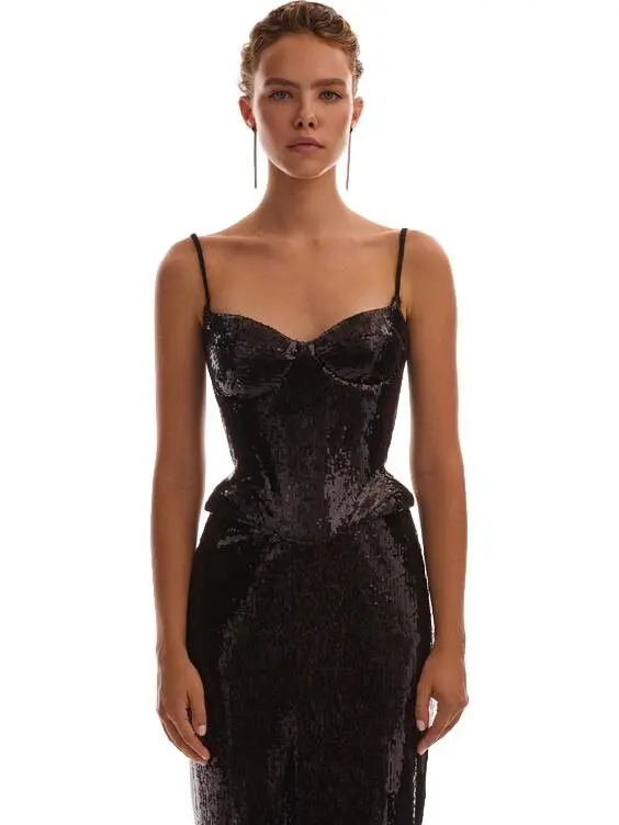MILLA Fitted Hourglass Sequin Corset - Black