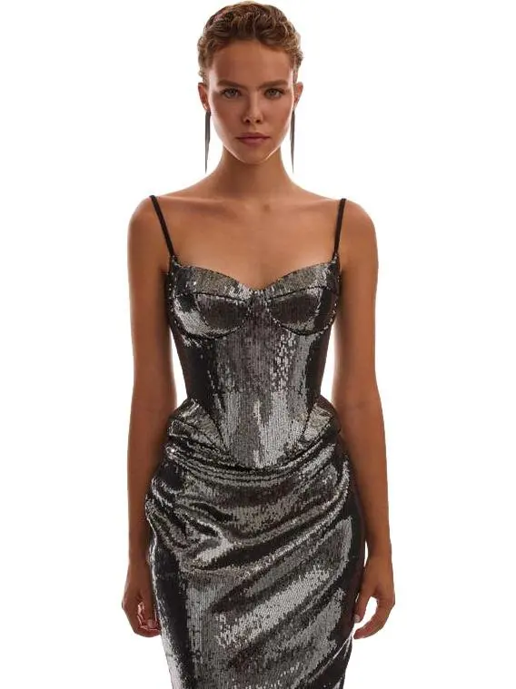 MILLA Fitted Hourglass Sequin Corset - Gray