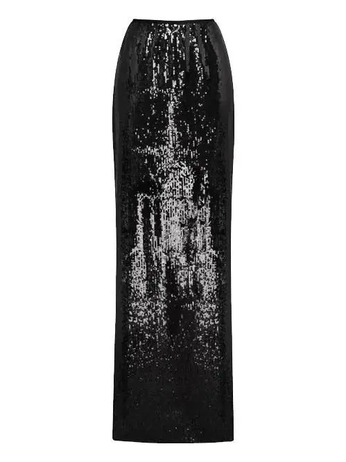 MILLA Dramatic Fitted Sequined Maxi Skirt - Black
