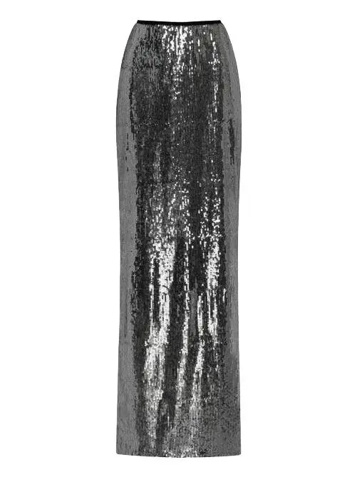 MILLA Dramatic Fitted Sequined Maxi Skirt - Gray