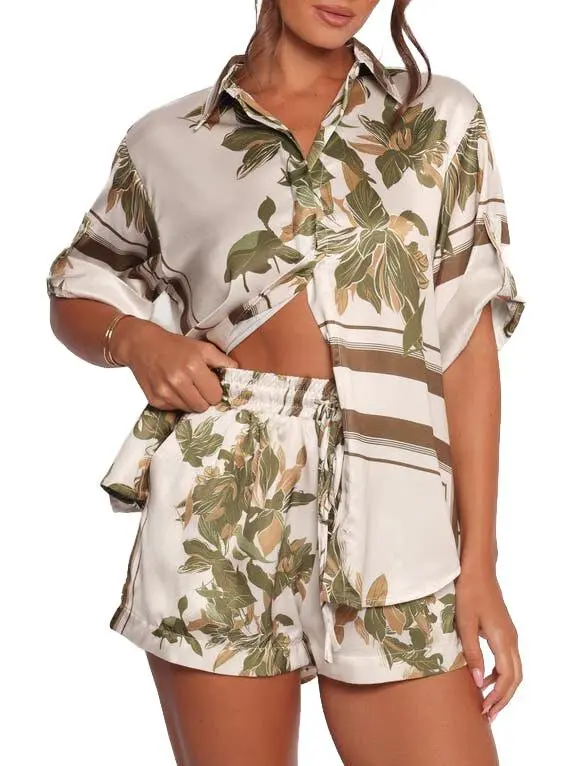 PETAL & PUP Lara Floral Print And Stripe Shirt - Olive Print