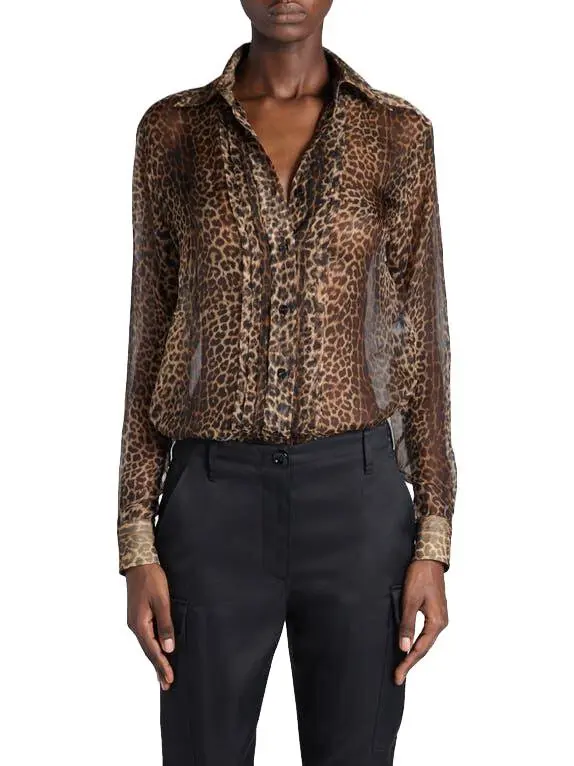 TOM FORD Leopard-print Silk Chiffon Shirt - Leopard Brown/ Black