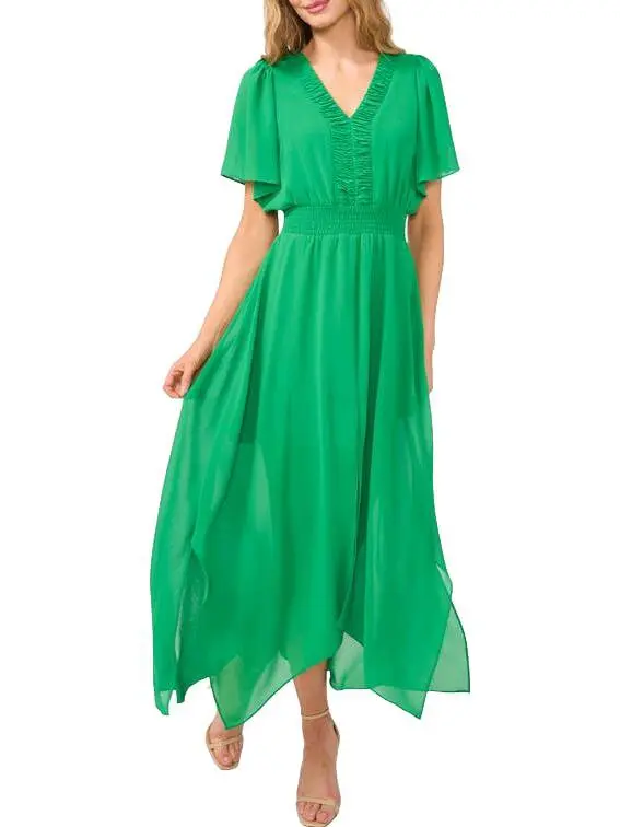 CECE DUPRAZ Handkerchief Hem Maxi Dress - Medium Green