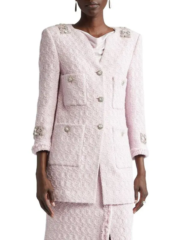 St. John Crystal-embellished Honeycomb Tweed Longline Jacket - Primrose