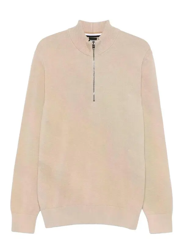 BOSS Zipped Cotton Sweater - Neutrals