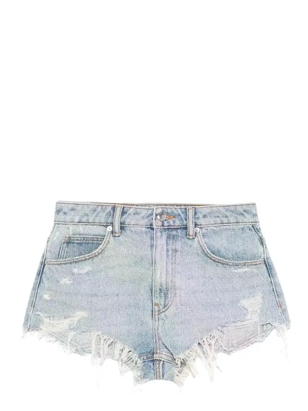 Alexander Wang Rhinestoned Frayed Hem Shorts - Blue