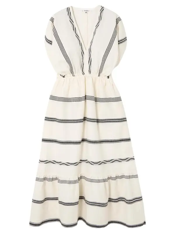 LEMLEM Leila Striped Cotton Midi Dress - Cream