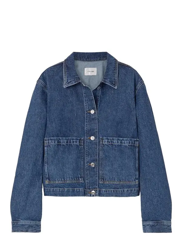 FRAME The Patch Pocket Cropped Denim Jacket - Blue